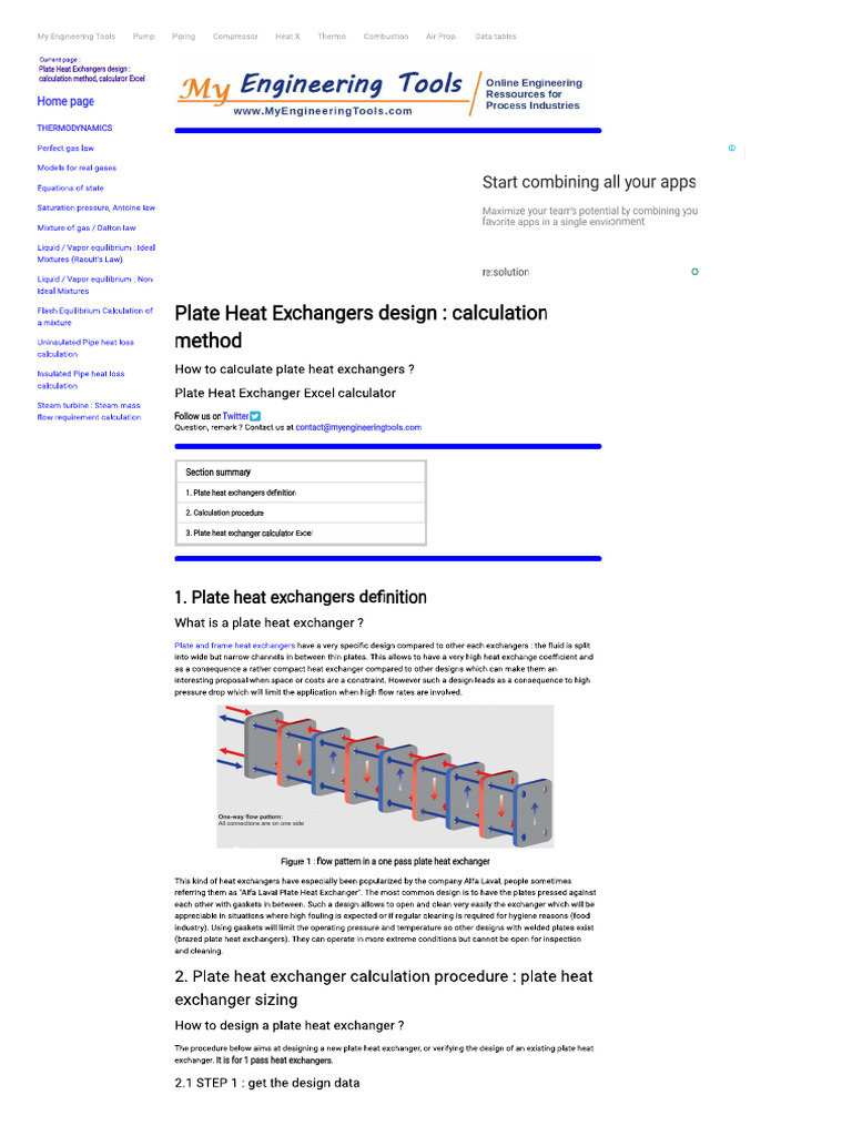 Plate Heat Exchanger Calcs Notes | PDF