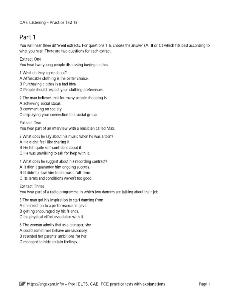 CAE Listening Practice Test 18 Printable v2 | PDF