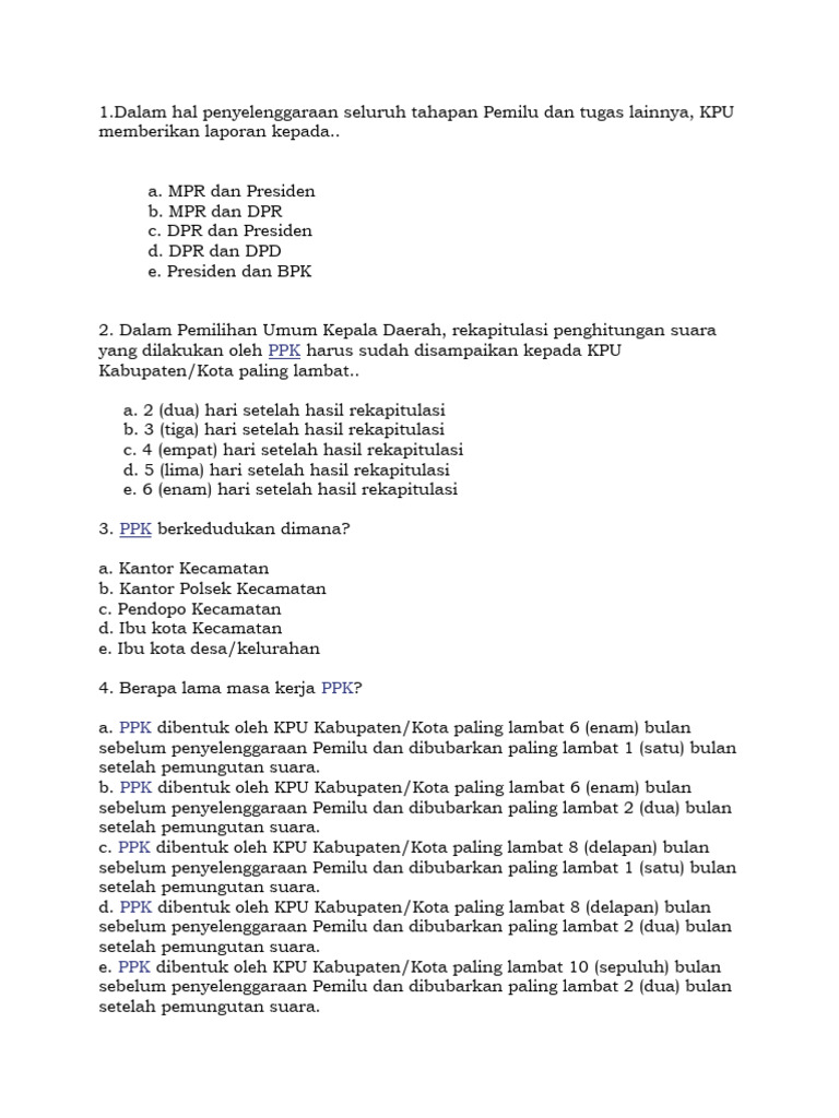 Contoh Soal Ppk-Kpu | PDF | Ilmu Sosial | Hukum