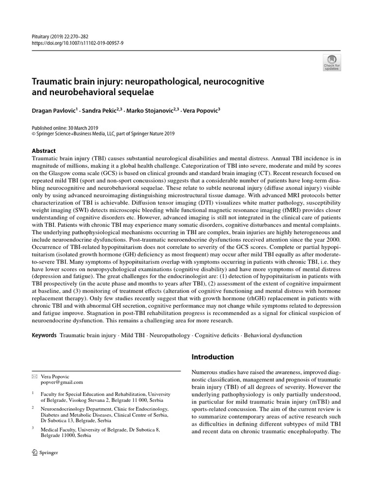 Traumatic Brain Injury: Neuropathological, Neurocognitive and ...