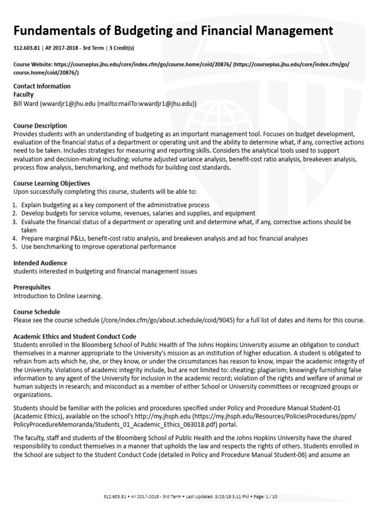 Fundamentals Of Budgeting And Financial Management Contact Information