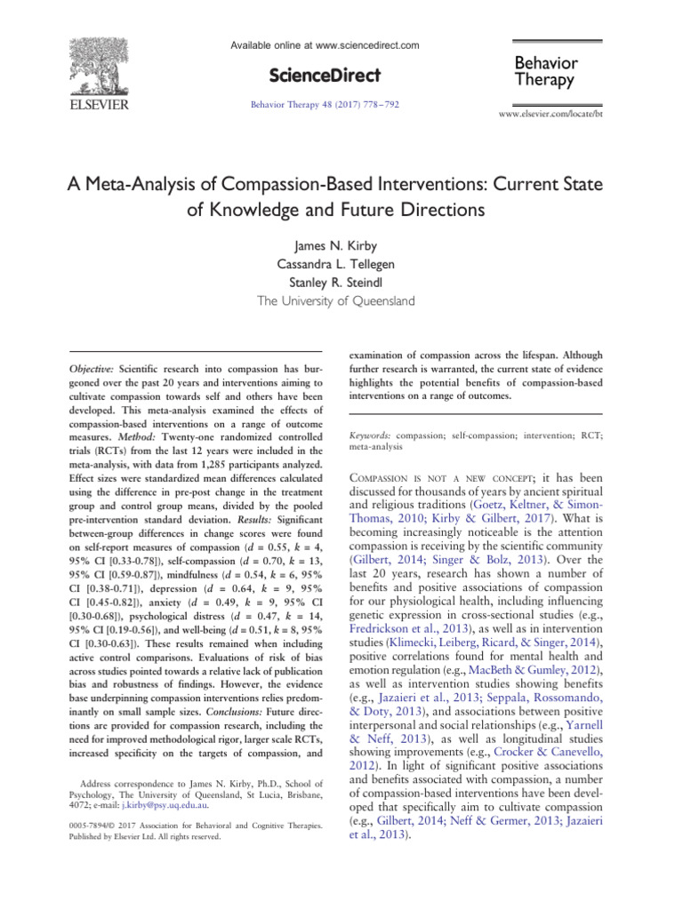 A MetaAnalysis of Compassion-Based InterventionsCurrent State | Download Free PDF | Effect Size ...