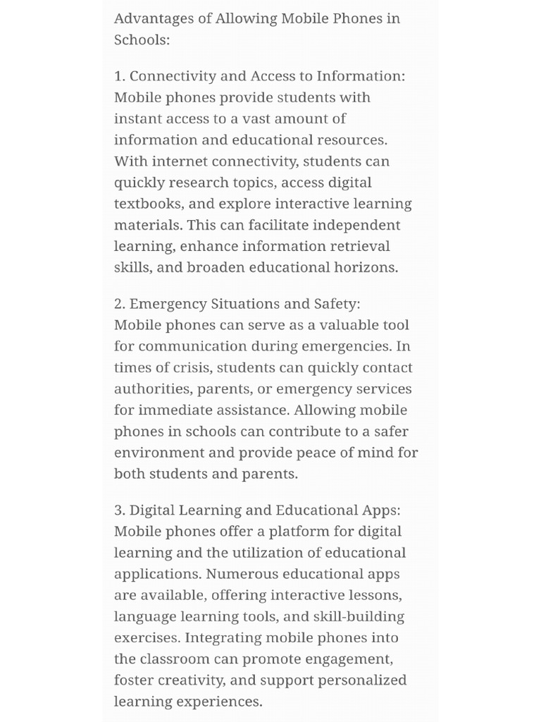 Mobile Phones Should Be Allowed or Not Allowed in School Debate | PDF