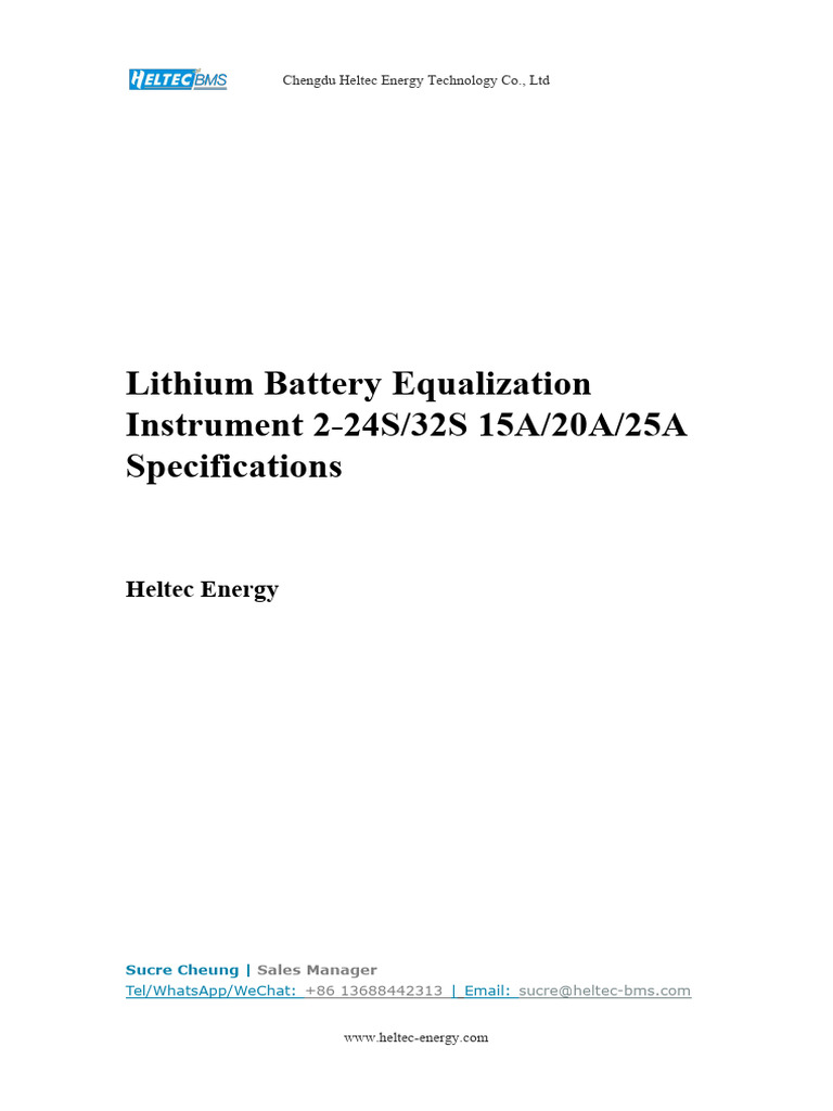 Lithium Battery Equalization Instrument 2-24S 32S 15A 20A 25A Specifications | Download Free PDF ...