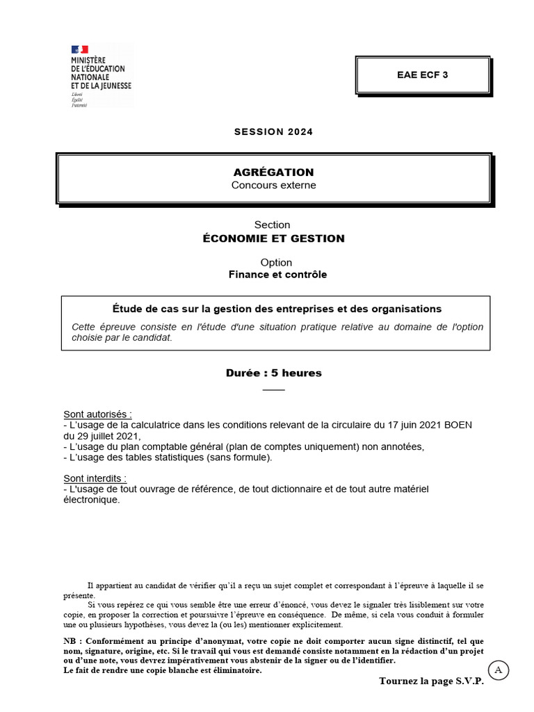 Agr Gation Externe Section Conomie Et Gestion Option B Finance Et Contr ...