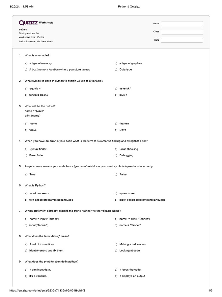 Python _ Quizizz | PDF | Data Type | Integer Python _ Quizizz | PDF | Data Type | Integer