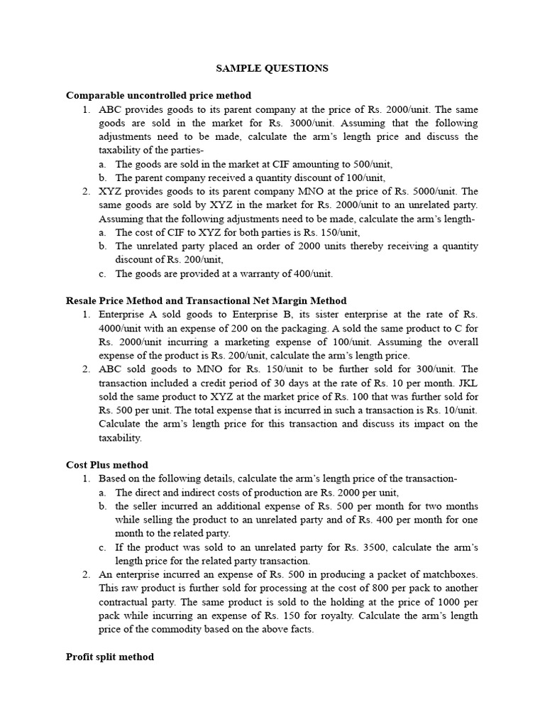 Sample Questions | PDF | Cost | Prices