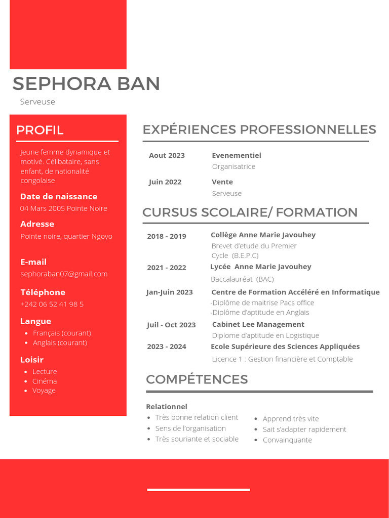 CV pour un poste chez Sephora | PDF