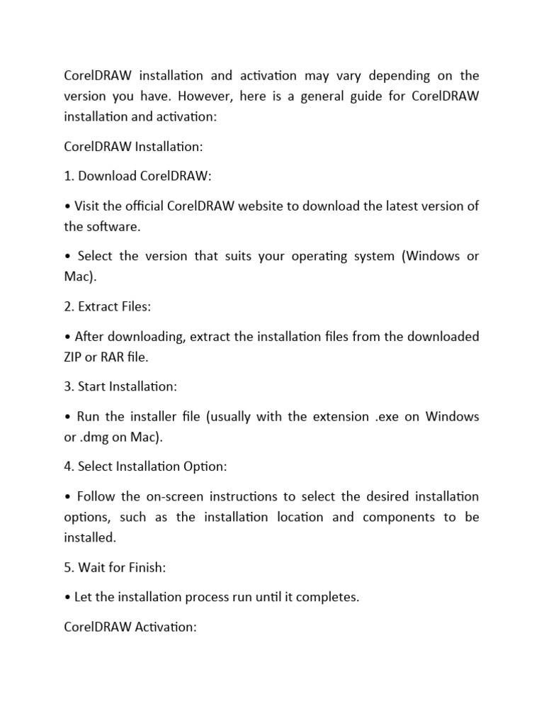 CorelDRAW Installation and Activation May Vary Depending On The Version ...