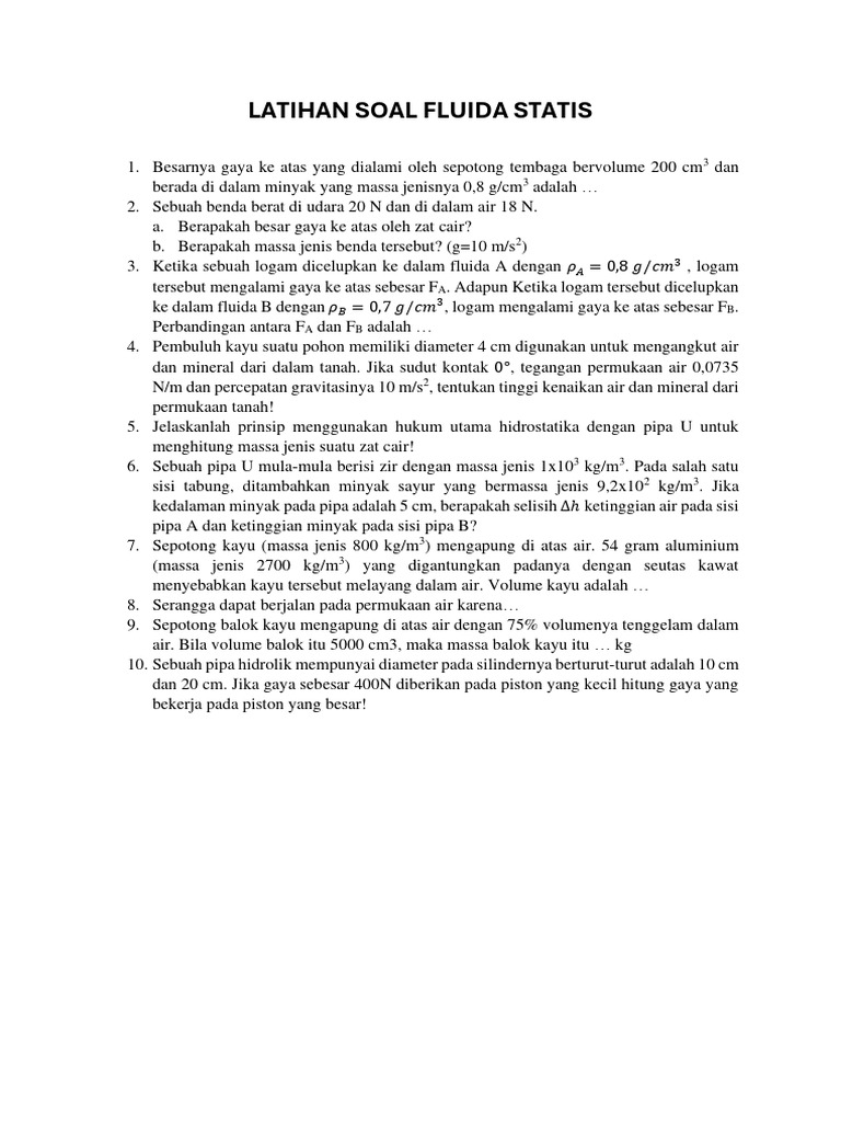 P4. Latihan Soal Fluida Statis | PDF