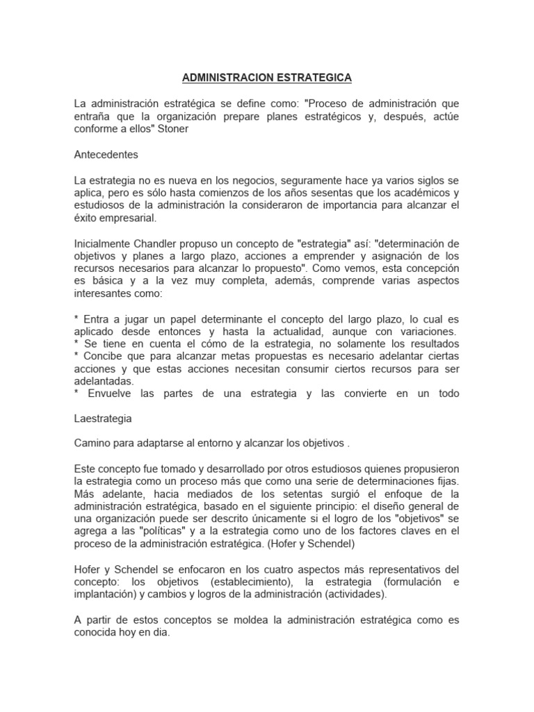 Administracion Estrategica | PDF | Gestión estratégica | Planificación estratégica