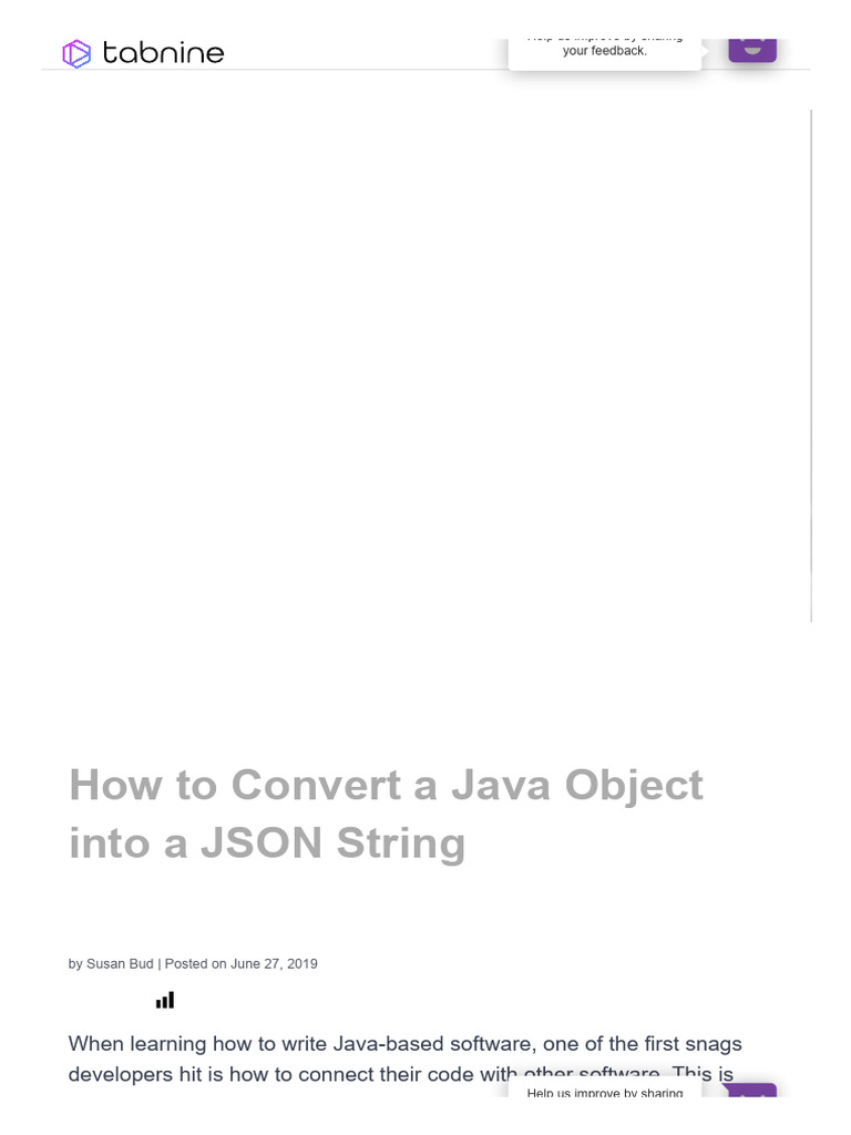 How To Convert A Java Object Into A JSON String - Tabnine Blog | PDF | Web Application | Json