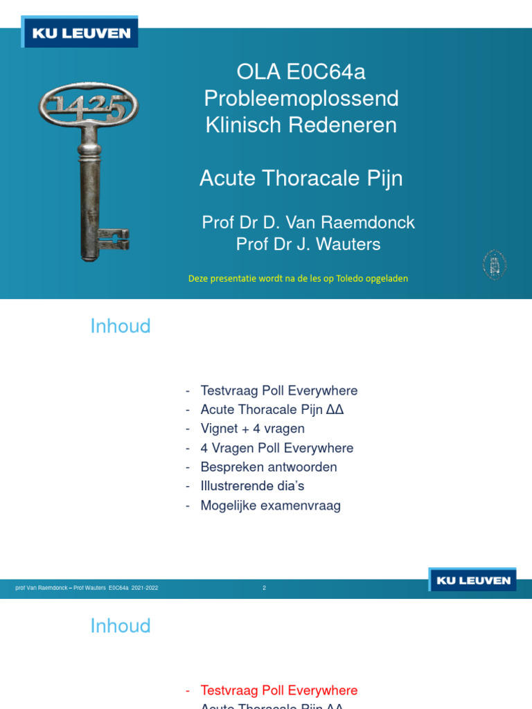 Acute Thoracale Pijn Van Raemdonck - Wauters | PDF