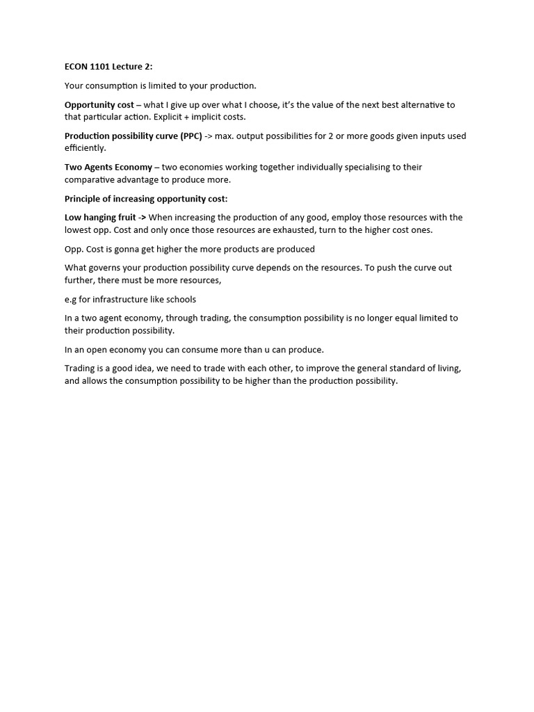 ECON 1101 Lecture 2 | PDF