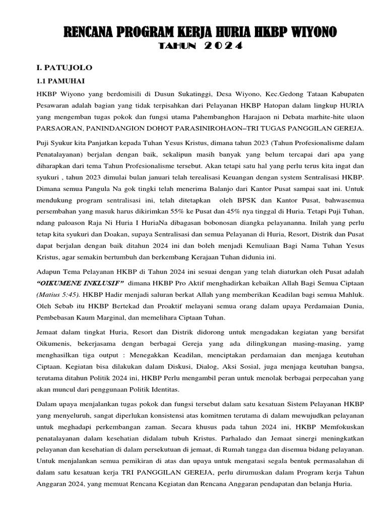 Rencana Kerja HKBP Wiyono 2024 | PDF | Ilmu Sosial | Agama & Spiritualitas