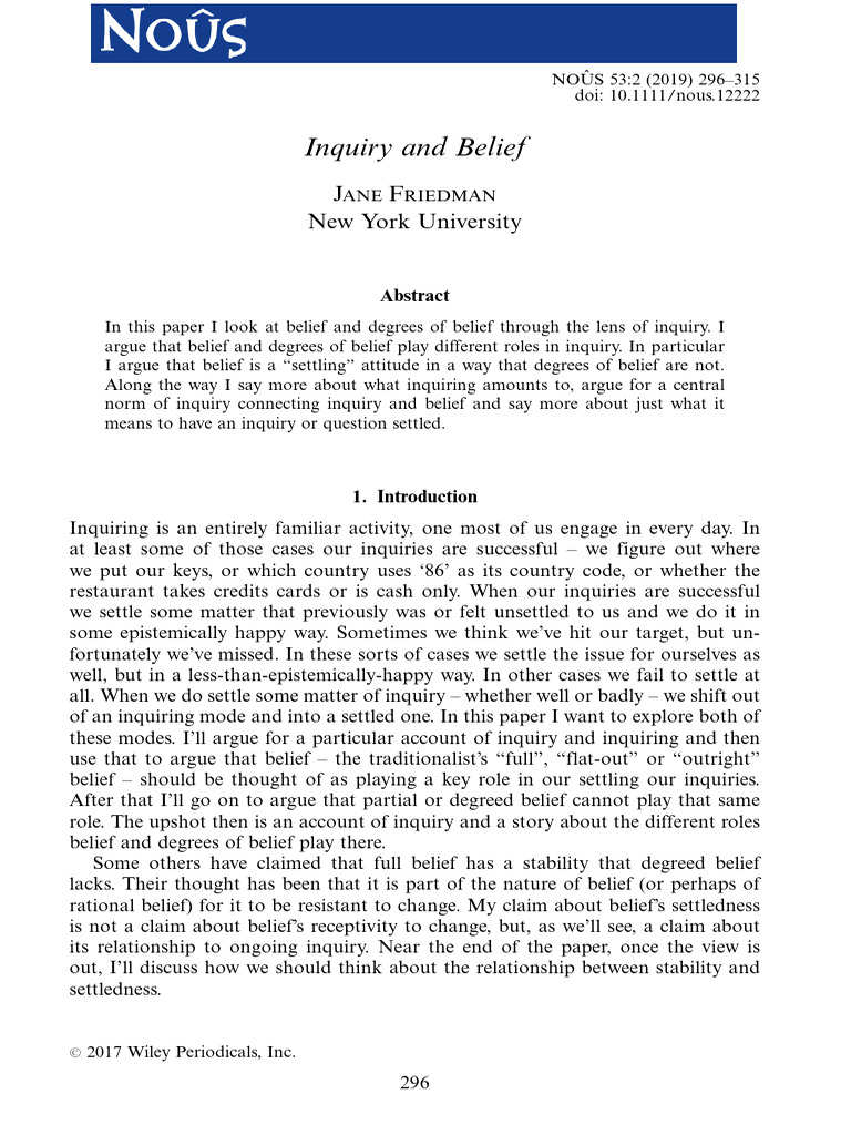 Friedman (2019) Inquiry and Belief | PDF | Rationality | Epistemology