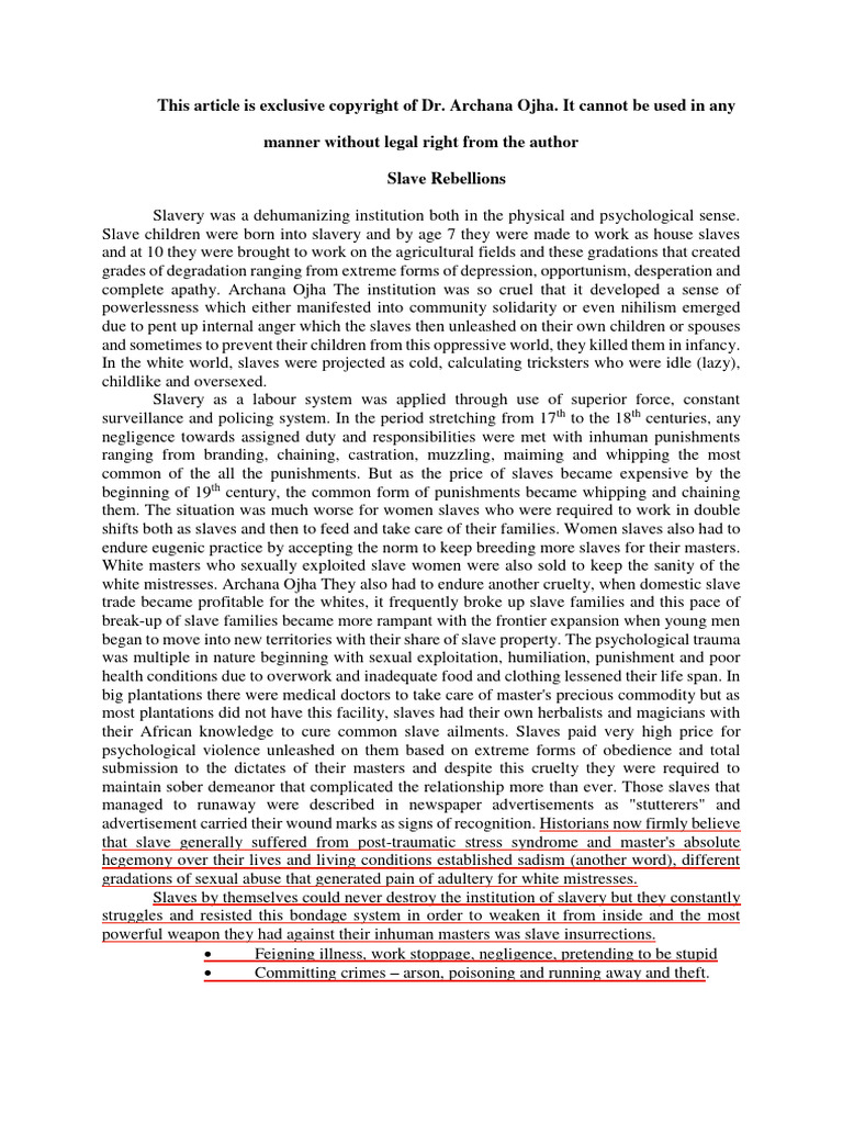 Understanding Slave Rebellions in America | PDF | Slavery | Fugitive ...