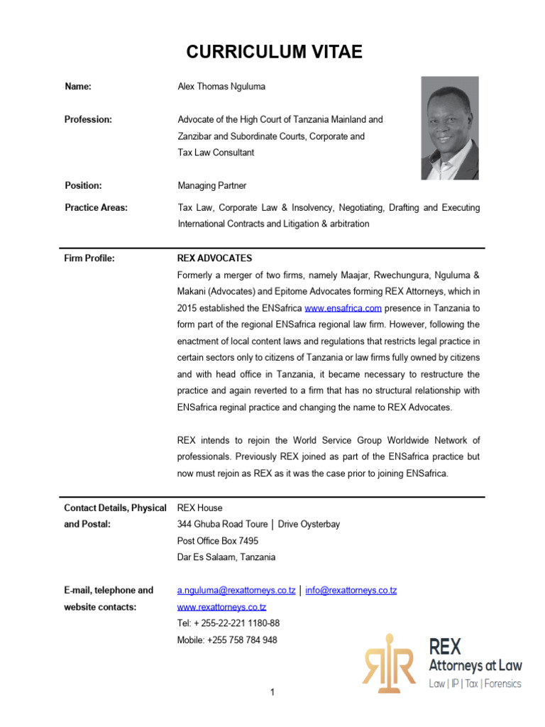 Dr. Alex Nguluma CV | Download Free PDF | Tanzania | Lawyer