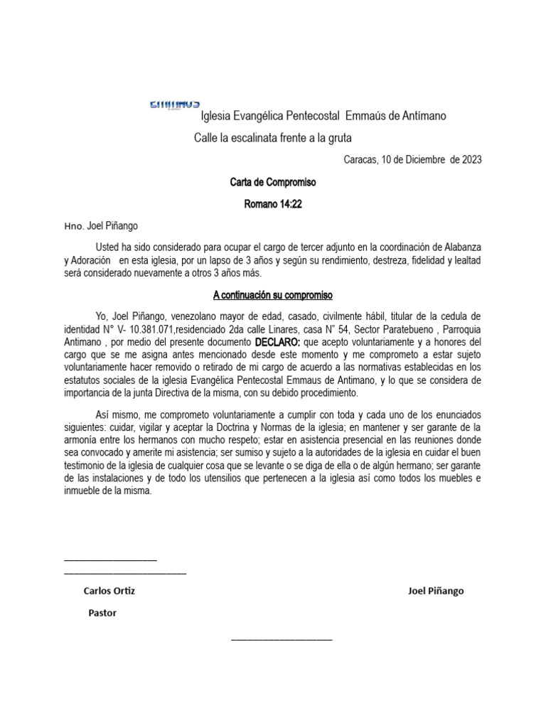Carta Compromiso de Joel y Alberto Ollarves1 | PDF