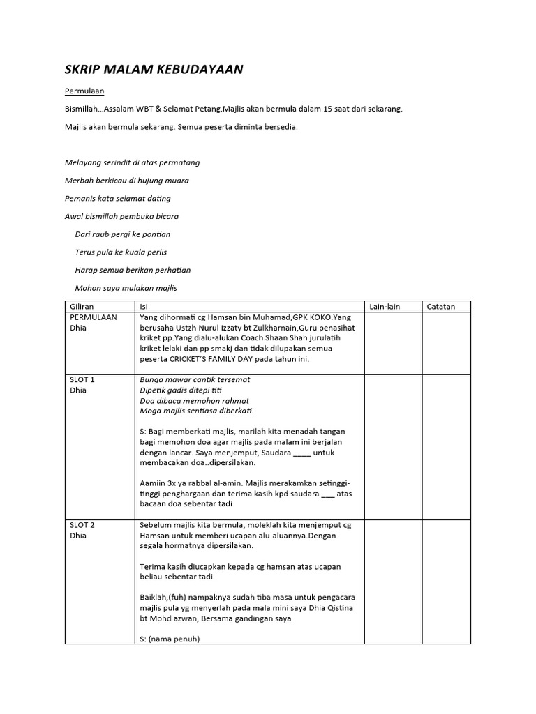Skrip Malam Kebudayaan | PDF | Griya & Taman