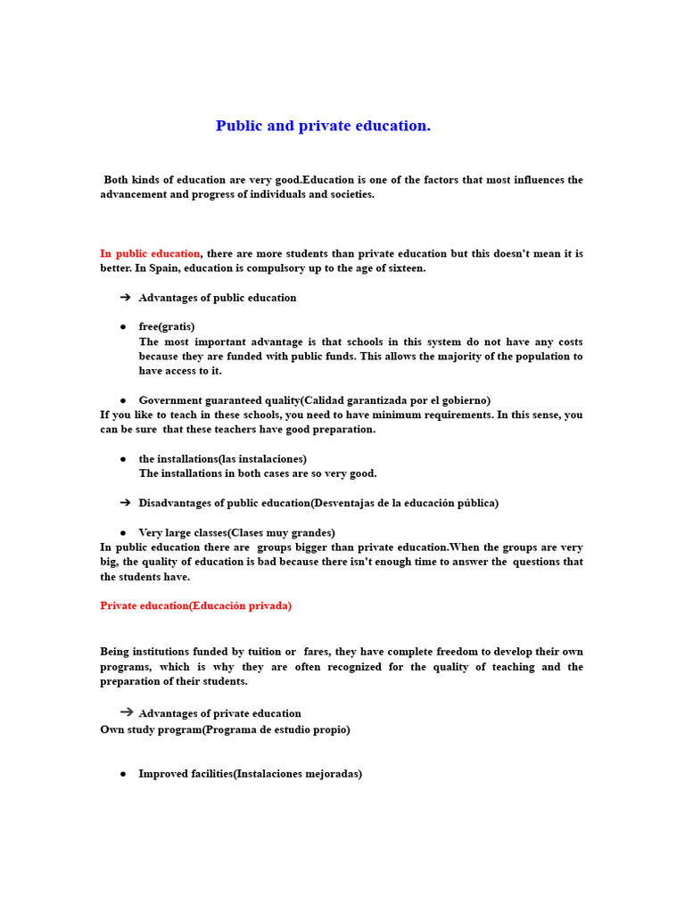 Public vs. Private Education: Pros and Cons | PDF | Private School