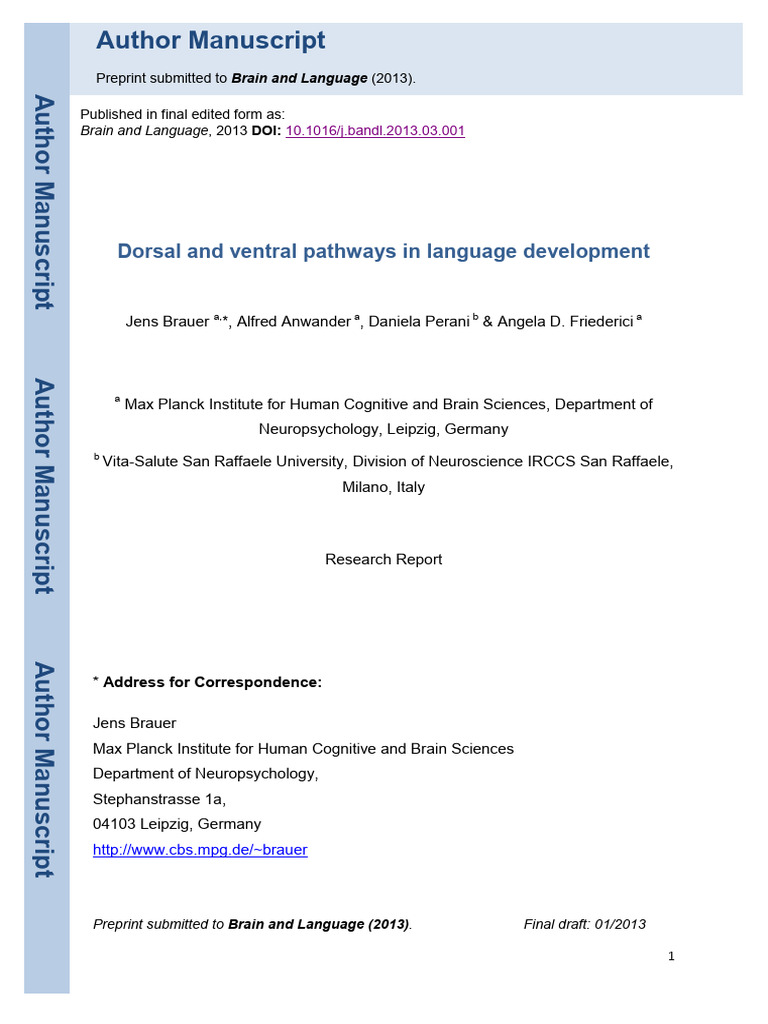 Dorsal and Ventral Pathways in Language Development | PDF | Visual Cortex | Aphasia