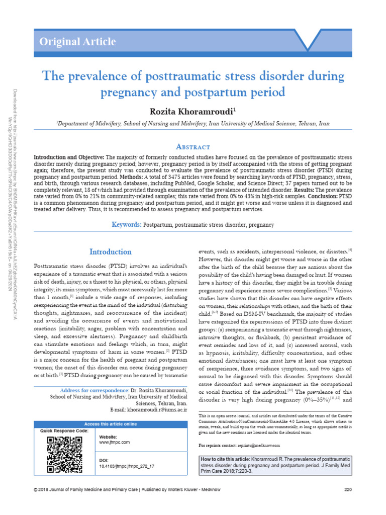 PTSD Prevalence in Pregnancy and Postpartum | PDF | Psychological ...