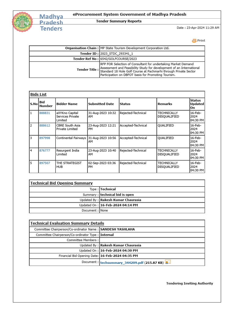 Tender Summary Reports | PDF | Procurement