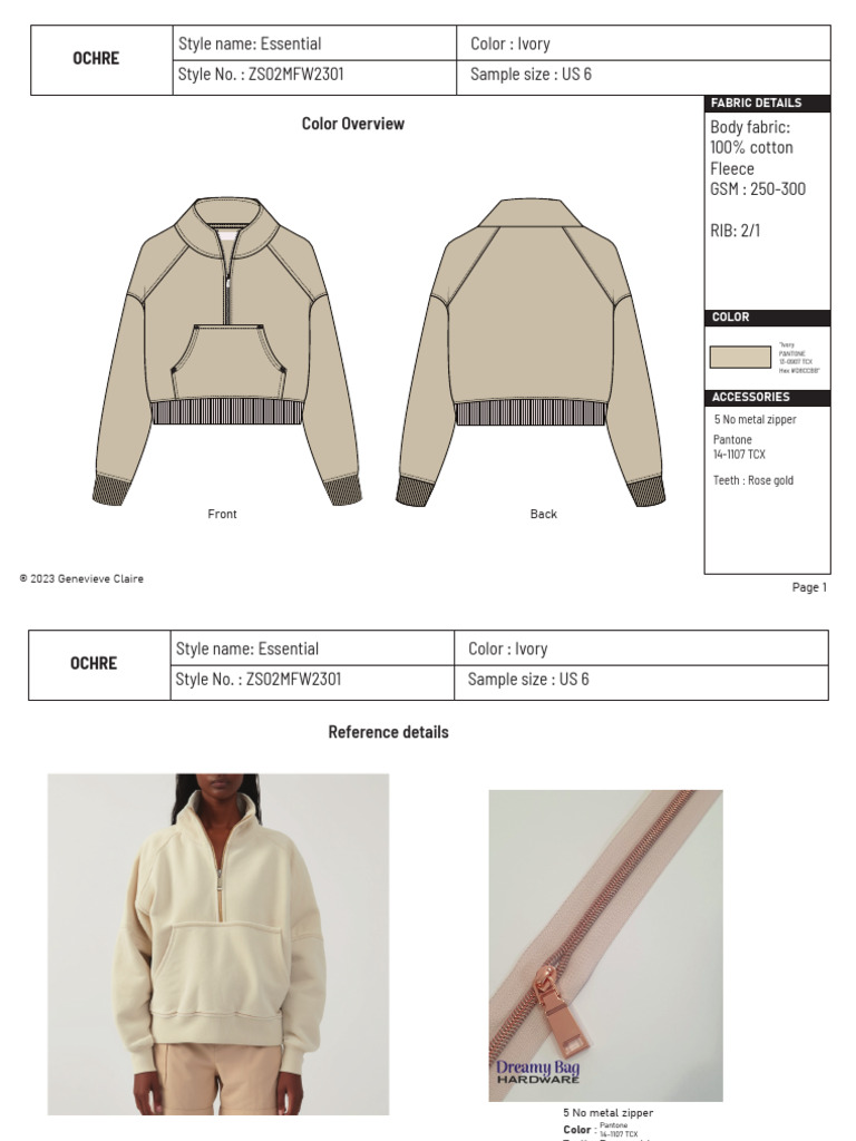 Zipped Up Sweat Shirt Tech Pack | PDF | Clothing | Fashion