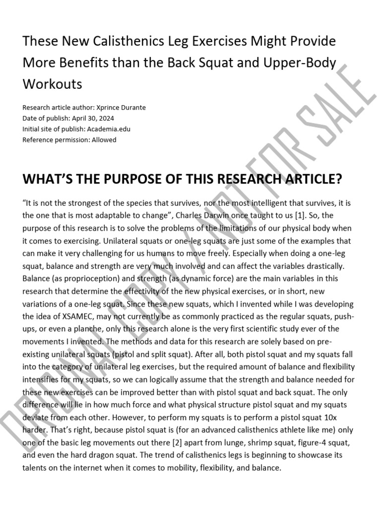 New Calisthenics Leg Exercises (RESEARCH) | PDF | Force | Skeletal Muscle
