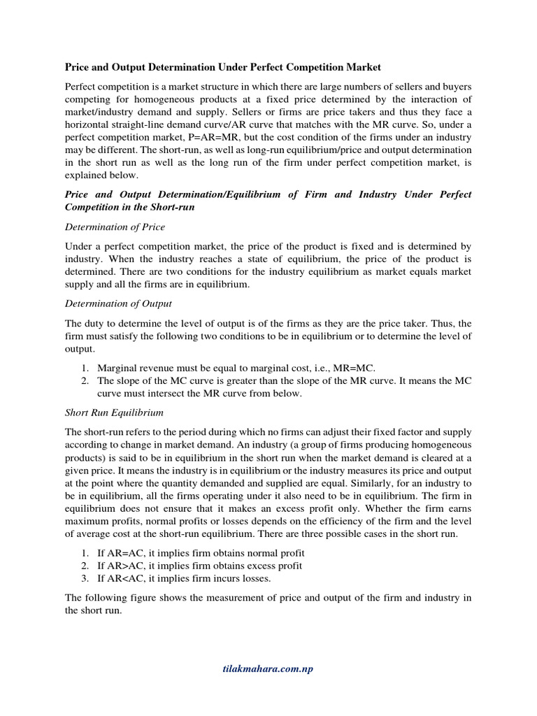 Price and Output Determination Under Perfect Competition Market | PDF ...