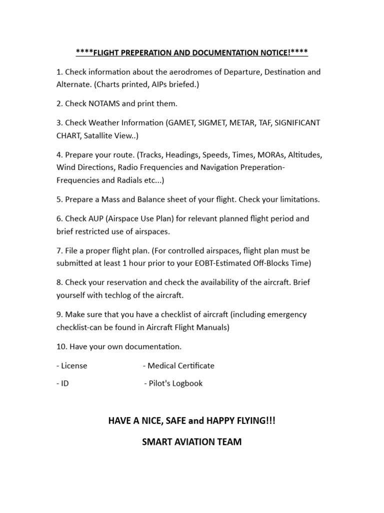 Pilot Pre-Flight Checklist | PDF | Technology & Engineering