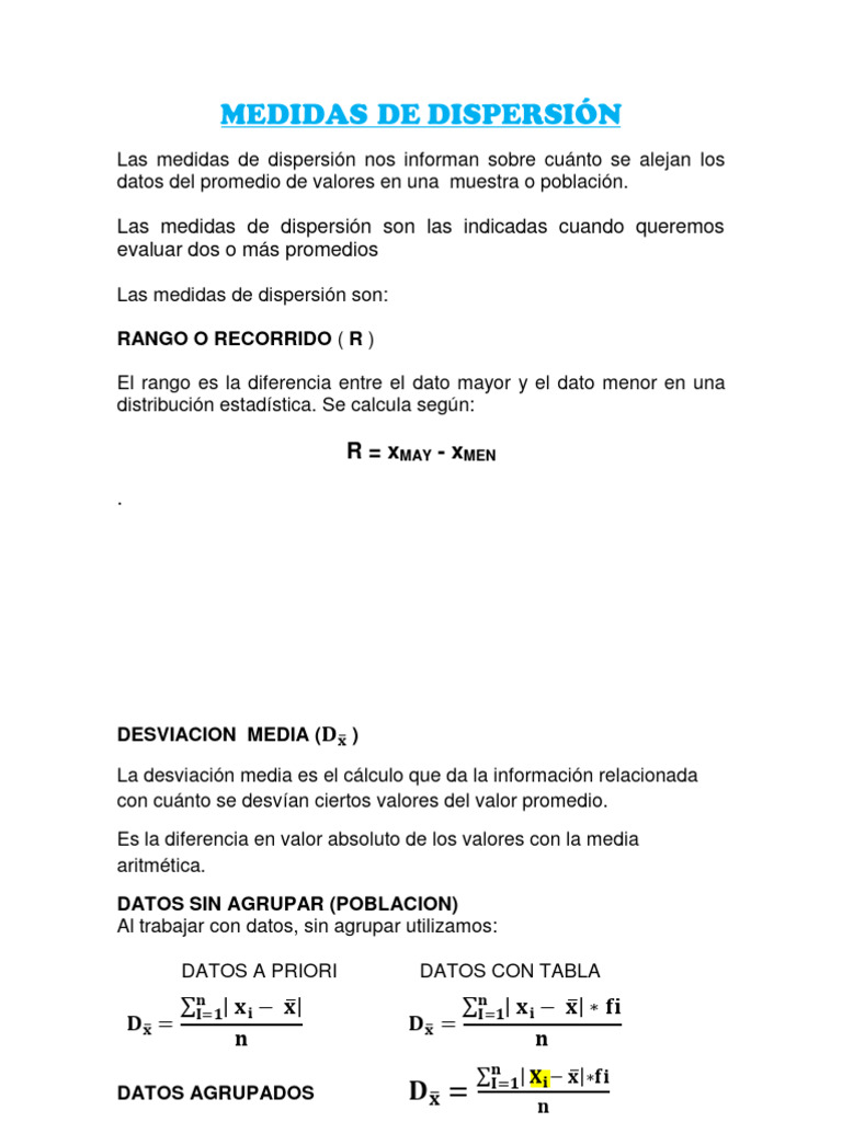 Tema 6 MEDIDAS DE DISPERCION | PDF | Desviación Estándar | Diferencia