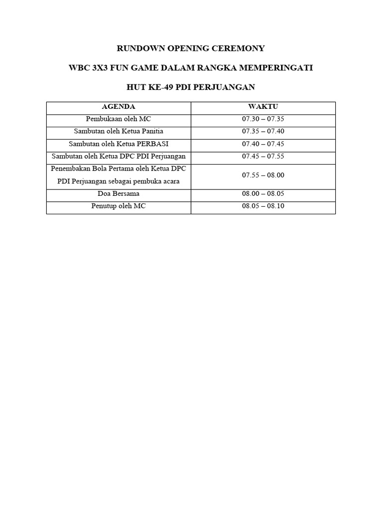 Rundown Opening Ceremony | PDF