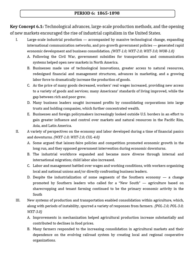 APUSH Period 6 Key Concepts | PDF | Labour Economics | The United States