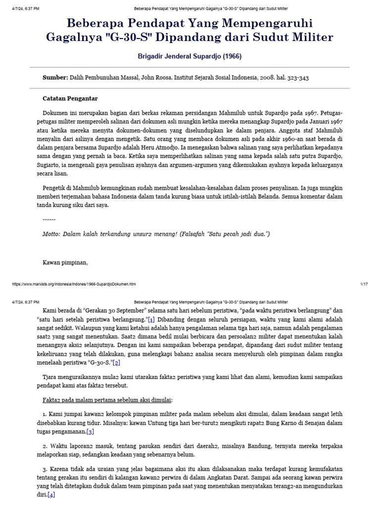 Beberapa Pendapat Yang Mempengaruhi Gagalnya - G-30-S - Dipandang Dari Sudut Militer | PDF