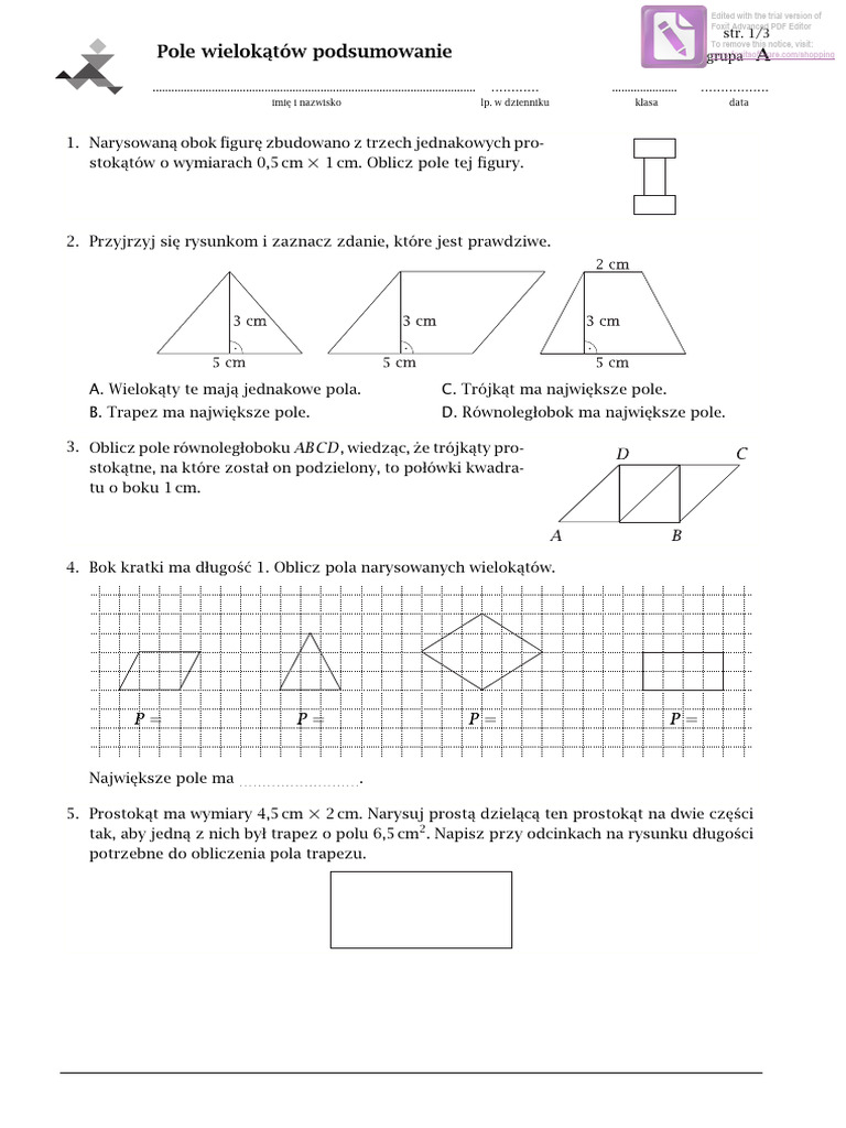 Pole Wielokątów Podsumowanie | PDF