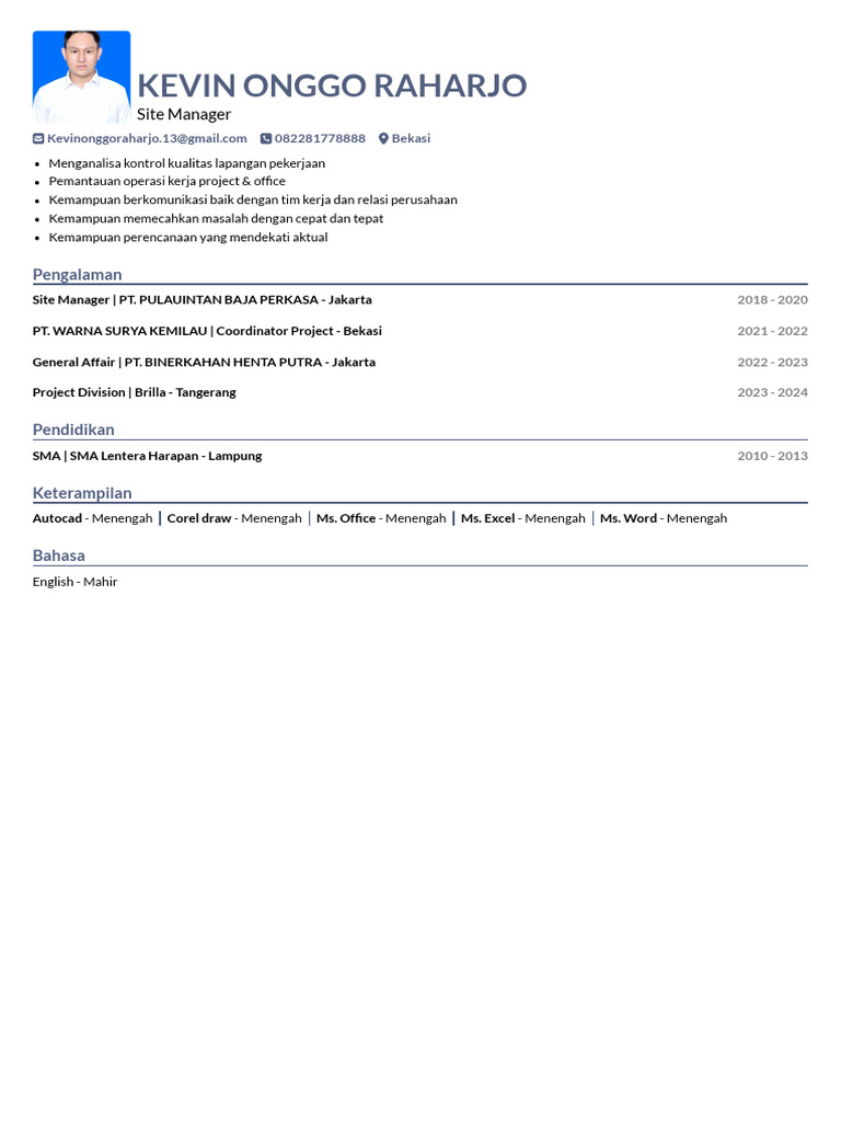 Cv-Kevin Onggo Raharjo | PDF