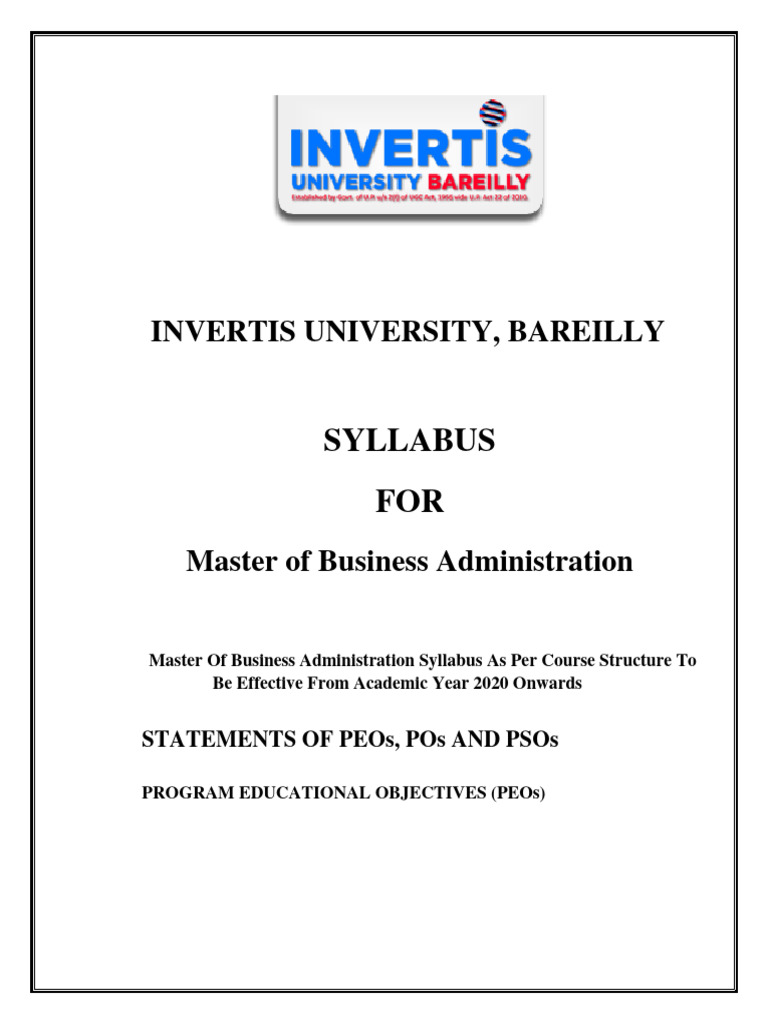 Mba Syllabus | PDF | Accounting | Marketing