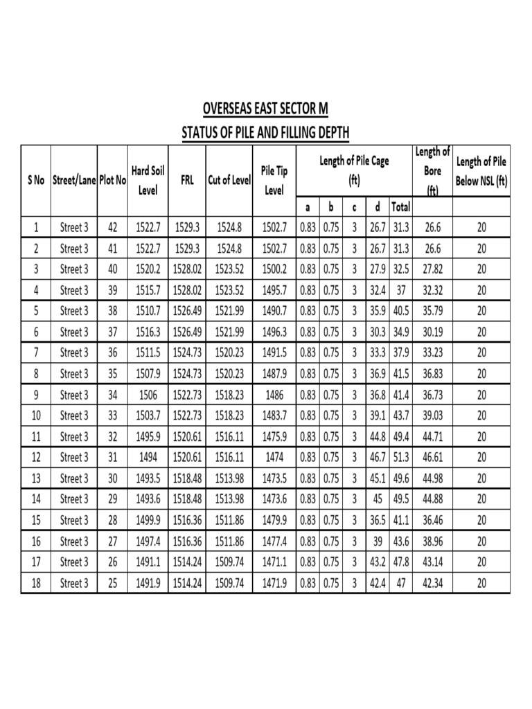 Pile Level Sheet | PDF | Deep Foundation | Components