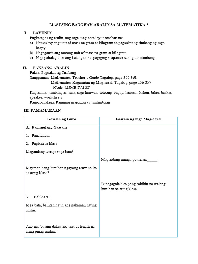 Mathematics 2 Lesson Plan | PDF