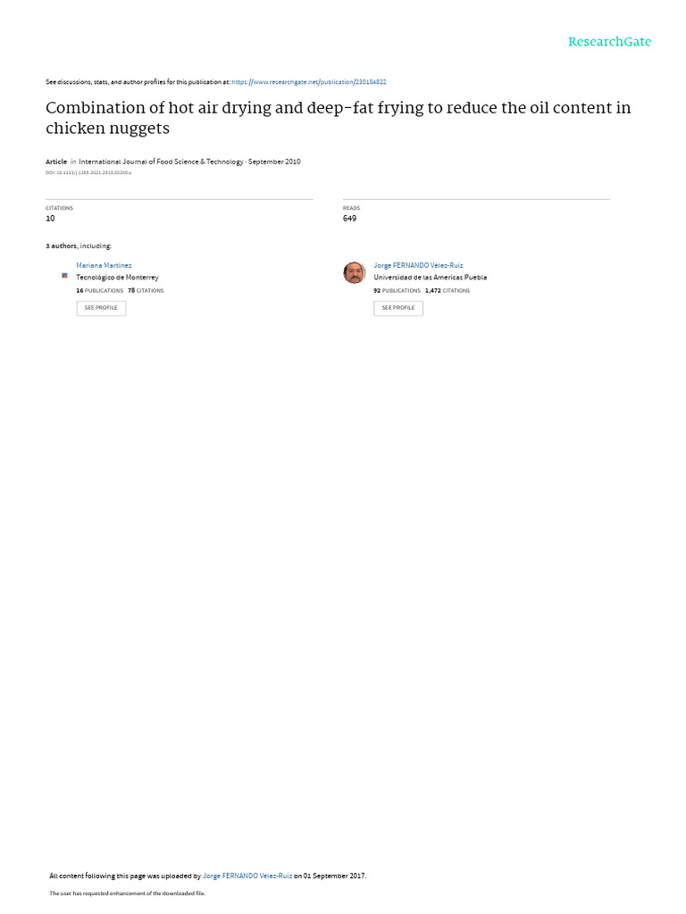 Sec freidodenugetsIntJFdScTechnol2010 | PDF | Diffusion | Humidity