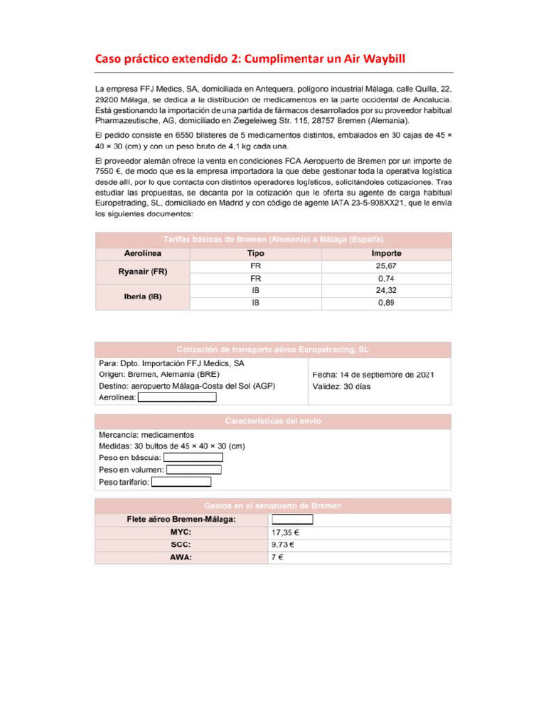 Caso Práctico. Cumplimentar AWB | PDF