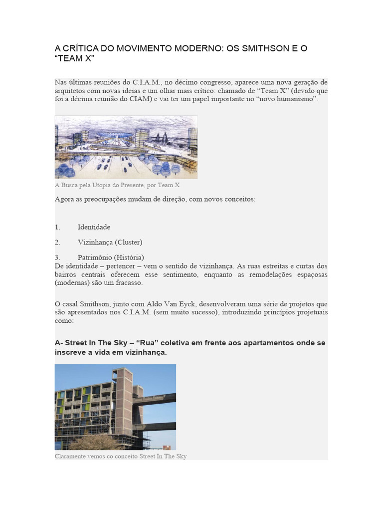 A Crítica Do Movimento Moderno - Os Smithson e o Team X | PDF