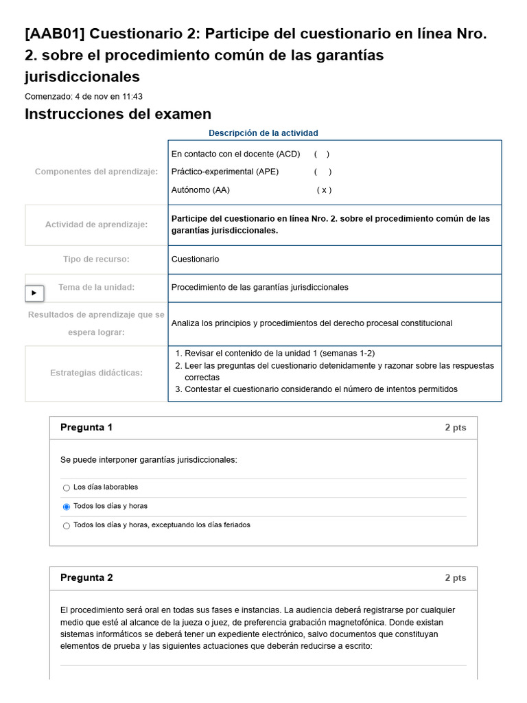 Examen - (AAB01) Cuestionario 2 - Participe Del Cuestionario en Línea Nro. 2. Sobre El ...
