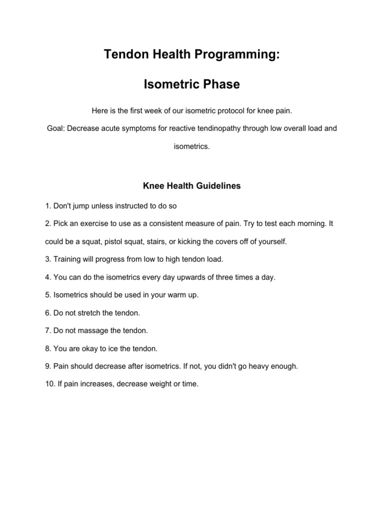 Knee Tendon Pain Isometric Protocol | PDF | Knee | Strength Training