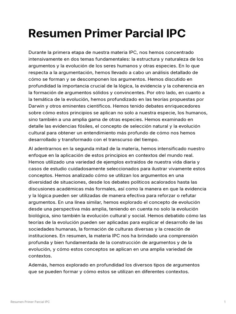 Resumen Primer Parcial IPC | PDF | Evolución | Razonamiento deductivo