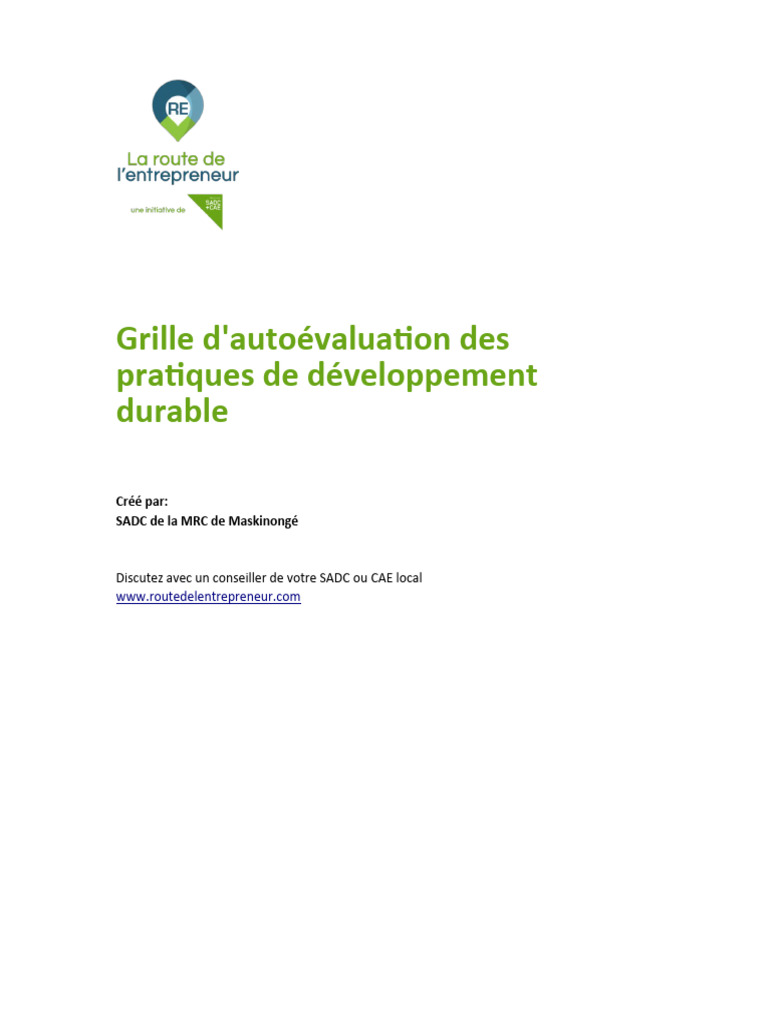 Autoévaluation des pratiques durables | PDF | Développement durable ...