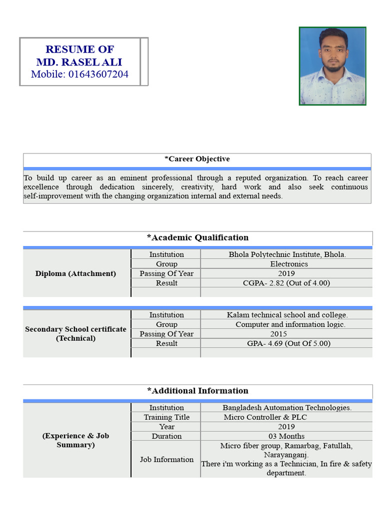 CV of MD Rasel Ali | PDF