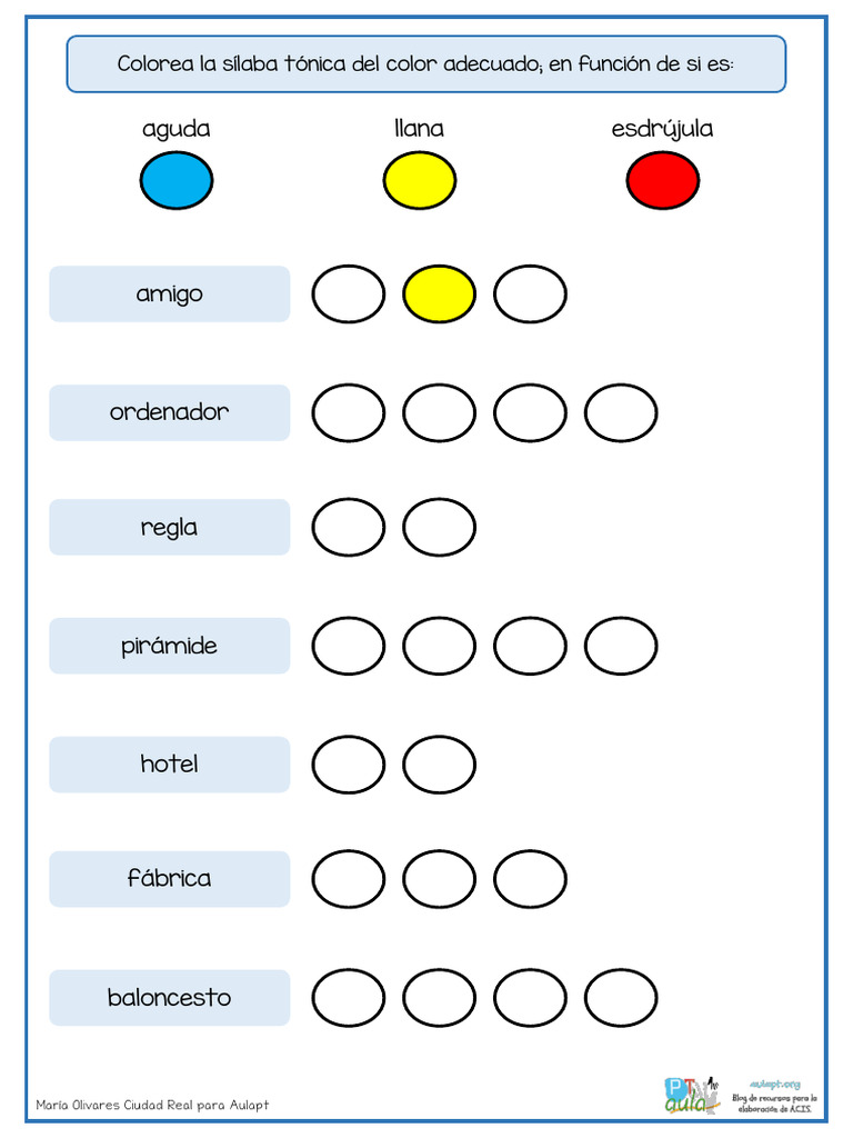 Colorea la Sílaba Tónica Correcta | PDF